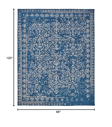 Feizy Bella High/Low Floral Wool Rug, Vallarta Blue/Silver Gray, 8ft x 10ft Area Rug