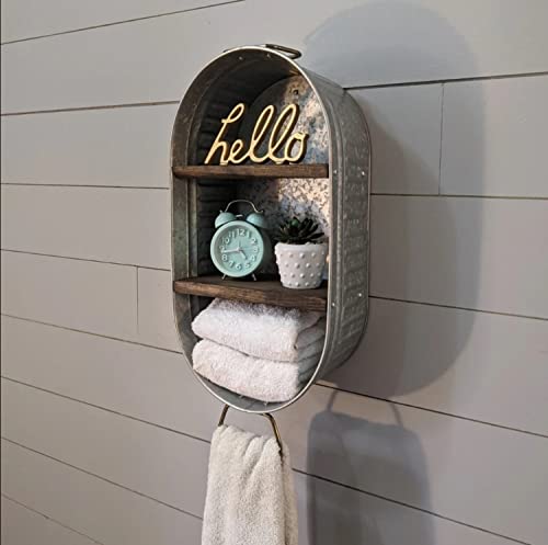 Bathroom Wall Decor, a Farmhouse Shelf, a Rustic Bathroom Shelf, a Laundry Room or mudroom Shelf, and a Galvanized wash tub with Shelves