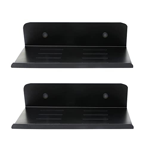 SinLoon 7.8 Inch Small Shelf in Flat Satin Aluminum Bathroom Shelf Wall Mount for Small Speaker Smartphone, Tablet, Toiletries Black 2 Pack