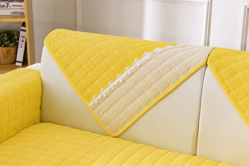 vctops Soft Corduroy Sofa Couch Cover, Plaid Sectional Couch Covers, Non-Slip Sofa Slipcover for Dogs Cats Kids(Yellow,43"x94")