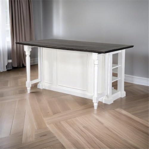Pemberly Row 71.5" x 38" Farmhouse Wood Kitchen Island with Adjustable Shelves, Ample Storage Space, in White & Dark Brown Finish