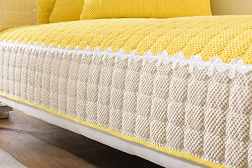 vctops Soft Corduroy Sofa Couch Cover, Plaid Sectional Couch Covers, Non-Slip Sofa Slipcover for Dogs Cats Kids(Yellow,43"x94")