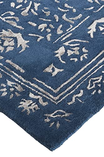 Feizy Bella High/Low Floral Wool Rug, Vallarta Blue/Silver Gray, 8ft x 10ft Area Rug