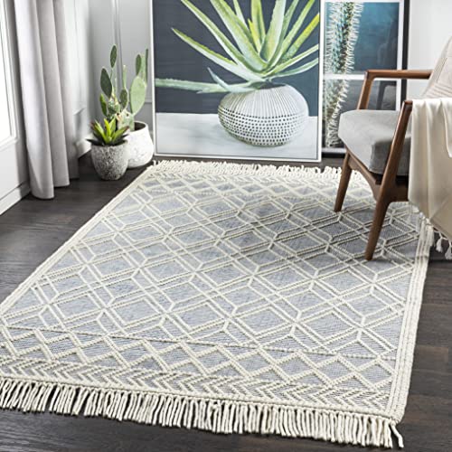 Mark&Day Wool Rugs, 8x10 Staveley Cottage Denim Area Rug, Grey White Ivory Carpet for Living Room, Bedroom or Kitchen (8' x 10')