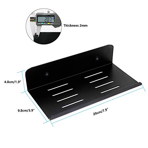 SinLoon 7.8 Inch Small Shelf in Flat Satin Aluminum Bathroom Shelf Wall Mount for Small Speaker Smartphone, Tablet, Toiletries Black 2 Pack