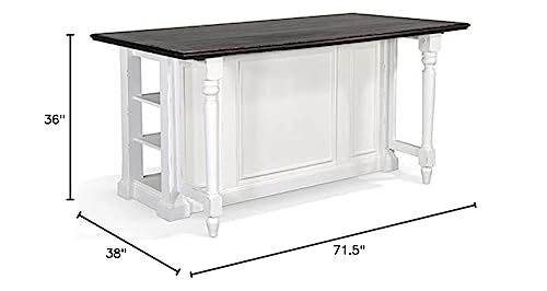Pemberly Row 71.5" x 38" Farmhouse Wood Kitchen Island with Adjustable Shelves, Ample Storage Space, in White & Dark Brown Finish