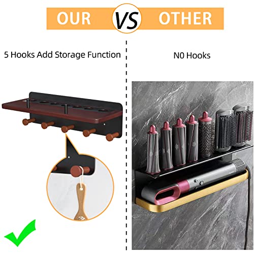 XIGOO Storage Holder Organizer for Dyson Airwrap Curling Iron Accessories Wall Mounted, Wood Metal Organizor for Airwrap Styler and Attachments Black