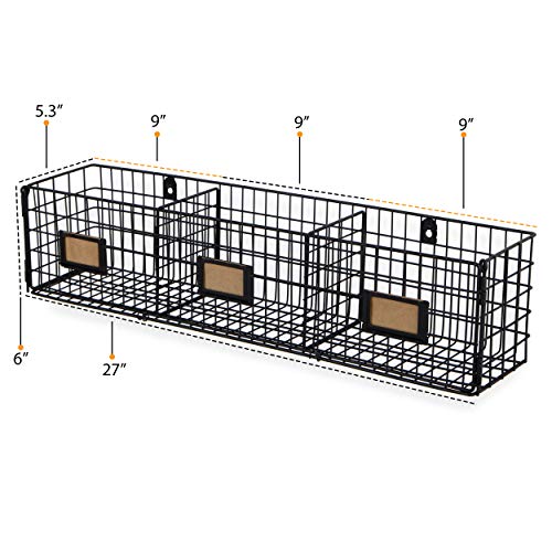 Wall35 Amalfi Bathroom Organizer Over The Toilet Storage Basket Set of 2, Hair Tools Organize Baskets, Black Wire Basket