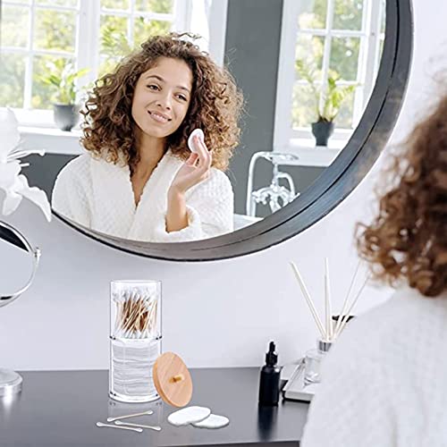 Qtip Holder Bathroom Jars Set for Cotton Ball, Restroom Organizer Canisters for Floss Pick Dispenser & Makeup Pad, Clear Acrylic S White B HKAKRSN234 Cotton Pad Holder