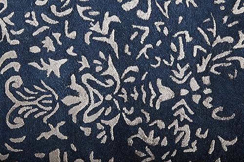 Feizy Bella High/Low Floral Wool Rug, Vallarta Blue/Silver Gray, 8ft x 10ft Area Rug