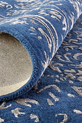 Feizy Bella High/Low Floral Wool Rug, Vallarta Blue/Silver Gray, 8ft x 10ft Area Rug