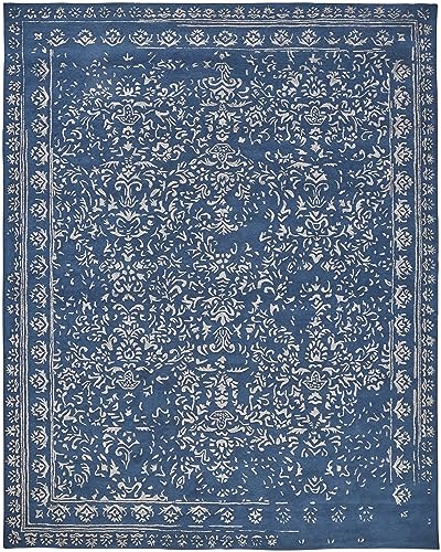 Feizy Bella High/Low Floral Wool Rug, Vallarta Blue/Silver Gray, 8ft x 10ft Area Rug