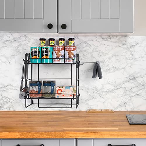 SHINOSKE Over The Toilet Storage, 2 Tier Bathroom Organizer Shelves Over Toilet and Wall Mounted Design, No Drilling Needed to Save Space, with Hook and Paper Holder(Black)