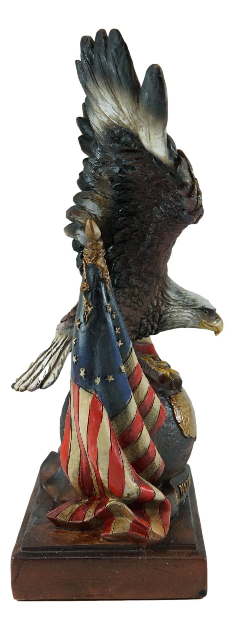 Ebros Gift Patriotic Wings of Glory Bald Eagle Resting On Globe with Map of America and 2 Star Spangled Banner Flags Figurine with Trophy Base One Nation Under God American Symbolic Statue