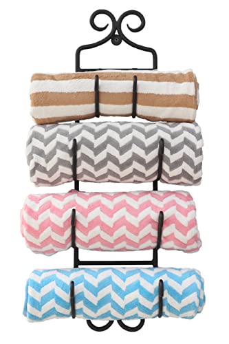 Towel Rack Wall Mounted, Bathroom Decor, Metal Towel & Wine Rack Holder, Storage Shelf for Bath Cloths, Small/Large Towels, Yoga Mat, Foam Roller, Washcloths, Hats, Decor (Black) by The Metal Magician