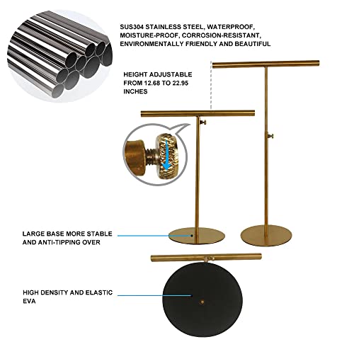 KURBAO Towel Rack T-Shape Hand Towel Stand for Bathroom, Kitchen or Vanity Towel Holder Stand, Towel Holder Standing SUS 304 Stainless Steel Height-Adjustable, Bath Hand Towel Bar Gold