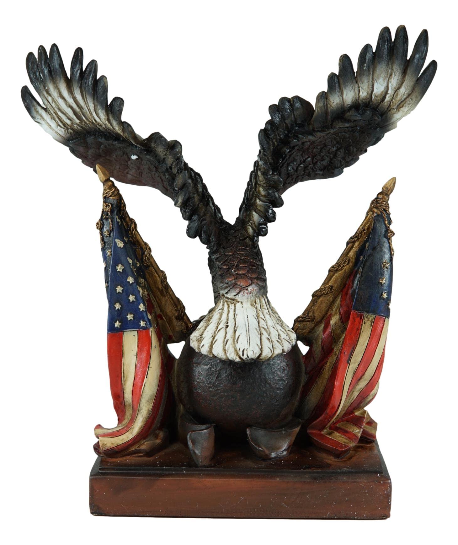 Ebros Gift Patriotic Wings of Glory Bald Eagle Resting On Globe with Map of America and 2 Star Spangled Banner Flags Figurine with Trophy Base One Nation Under God American Symbolic Statue