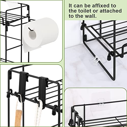 SHINOSKE Over The Toilet Storage, 2 Tier Bathroom Organizer Shelves Over Toilet and Wall Mounted Design, No Drilling Needed to Save Space, with Hook and Paper Holder(Black)