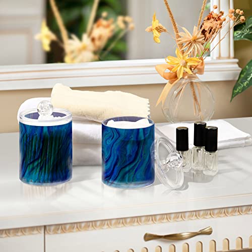 2 Pack Qtip Holder Organizer Dispenser Navy Blue Marble Bathroom Storage Canister Cotton Ball Holder Bathroom Containers for Cotton Swabs/Pads/Floss