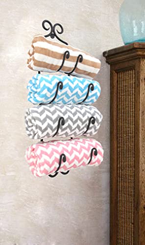 Towel Rack Wall Mounted, Bathroom Decor, Metal Towel & Wine Rack Holder, Storage Shelf for Bath Cloths, Small/Large Towels, Yoga Mat, Foam Roller, Washcloths, Hats, Decor (Black) by The Metal Magician