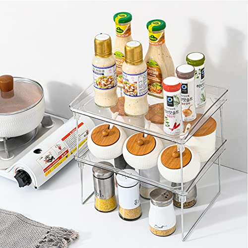 2 Tier Bathroom Countertop Organizer, Folding Stackable Clear Counter Standing Rack Cosmetic Holder Bathroom Counter Shelf Bathroom Trays for Counter Vanity Organizers and Storage Countertop Organizer