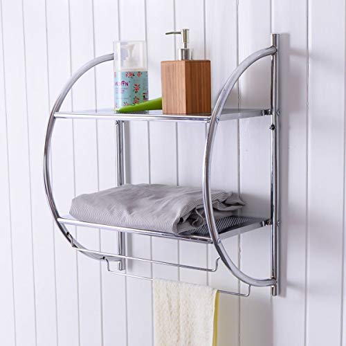 Bathroom Shelf with Towel Bar Shower Organizer Waterjoy Wall Mounted Chrome Towel Rack 2-Tier Toilet Bathroom Storage Rack, Rustproof