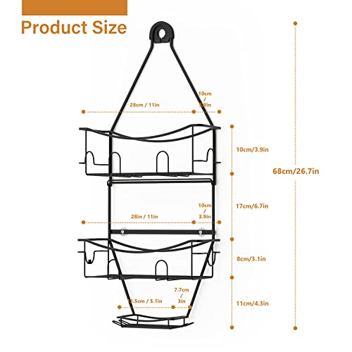 TARNABY Hanging Shower Caddy, Over Shower Head Rustproof Shower Organizer with Hooks for Razor and Bath Ball Brush (Black)