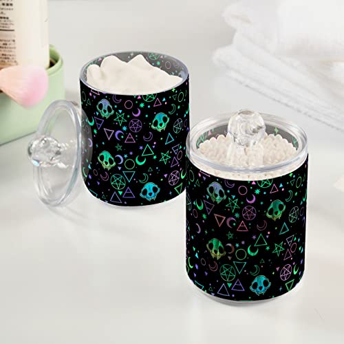 MNSRUU 2 Pack Qtip Holder Organizer Dispenser Magic Skulls Bathroom Storage Canister Cotton Ball Holder Bathroom Containers for Cotton Swabs/Pads/Floss