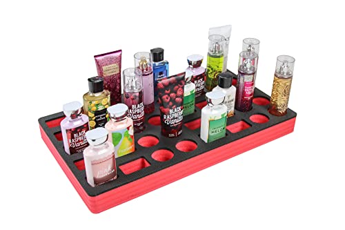 Polar Whale Lotion and Body Spray Stand Organizer Large Tray Red and Black Durable Foam Washable Waterproof Insert for Home Bathroom Bedroom Office 23.25 x 13.5 x 2 Inches 40 Slots