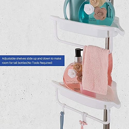 H&A Strong Shower Storage Caddy,SturdyTension Corner Pole Caddy,Commercial Grade Rustproof Bathroom Bathtub Adjustable Corner Rack Ivory