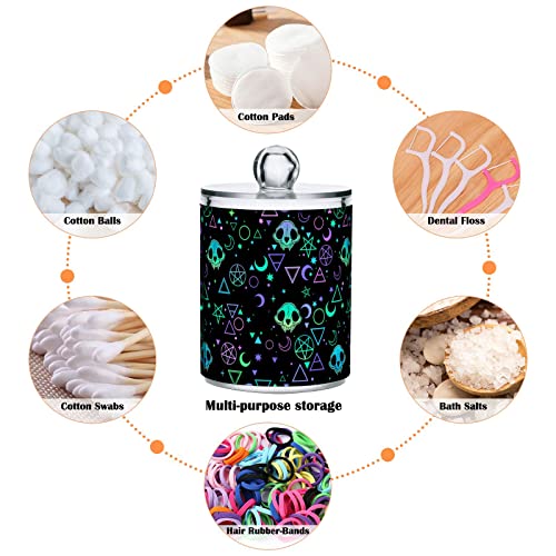 MNSRUU 2 Pack Qtip Holder Organizer Dispenser Magic Skulls Bathroom Storage Canister Cotton Ball Holder Bathroom Containers for Cotton Swabs/Pads/Floss