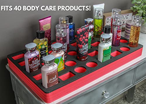 Polar Whale Lotion and Body Spray Stand Organizer Large Tray Red and Black Durable Foam Washable Waterproof Insert for Home Bathroom Bedroom Office 23.25 x 13.5 x 2 Inches 40 Slots