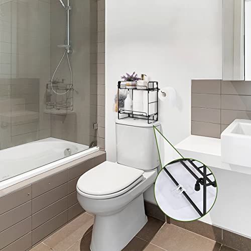 SHINOSKE Over The Toilet Storage, 2 Tier Bathroom Organizer Shelves Over Toilet and Wall Mounted Design, No Drilling Needed to Save Space, with Hook and Paper Holder(Black)