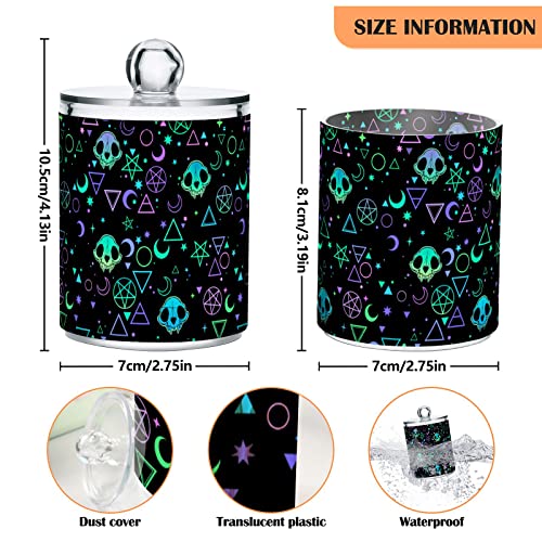 MNSRUU 2 Pack Qtip Holder Organizer Dispenser Magic Skulls Bathroom Storage Canister Cotton Ball Holder Bathroom Containers for Cotton Swabs/Pads/Floss