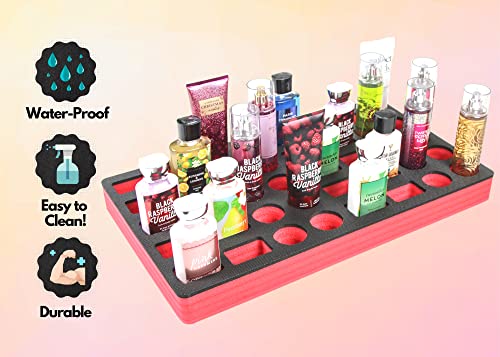 Polar Whale Lotion and Body Spray Stand Organizer Large Tray Red and Black Durable Foam Washable Waterproof Insert for Home Bathroom Bedroom Office 23.25 x 13.5 x 2 Inches 40 Slots