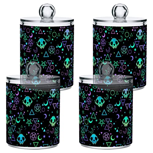 MNSRUU 2 Pack Qtip Holder Organizer Dispenser Magic Skulls Bathroom Storage Canister Cotton Ball Holder Bathroom Containers for Cotton Swabs/Pads/Floss