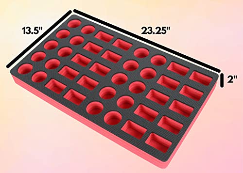 Polar Whale Lotion and Body Spray Stand Organizer Large Tray Red and Black Durable Foam Washable Waterproof Insert for Home Bathroom Bedroom Office 23.25 x 13.5 x 2 Inches 40 Slots