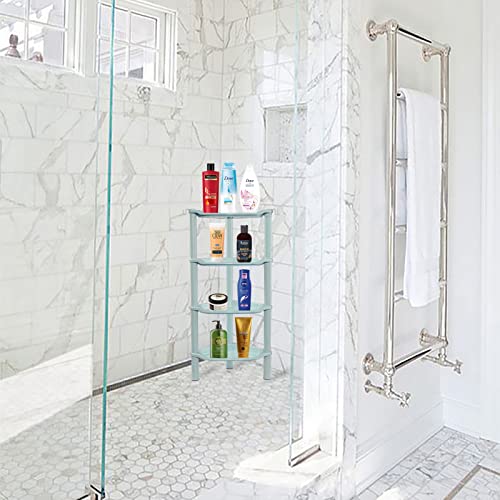 4 Tier Corner Shower Caddy, Rustproof, Plastic Shower Organizer for Bathroom, Bathtub, Shower pan, Bath Accessories Shower Caddies, 13.5 x 10 x 33.5 Inches, Blue (Round Slot Blue 4 Tier)
