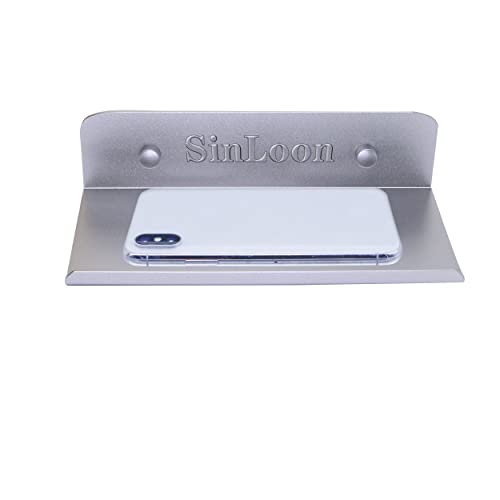 SinLoon 7.8 Inch Small Shelf in Flat Satin Aluminum Bathroom Shelf Wall Mount for Small Speaker Smartphone, Tablet, Toiletries (Silver)