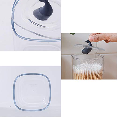 UPSTORE 1PK Transparent Acrylic Round Make up Container with Whales Lid Swabs Holder Apothecary Jars Bathroom Jar Plastic Clear Double Compartment Organizer Rounds Organizer Storage Display