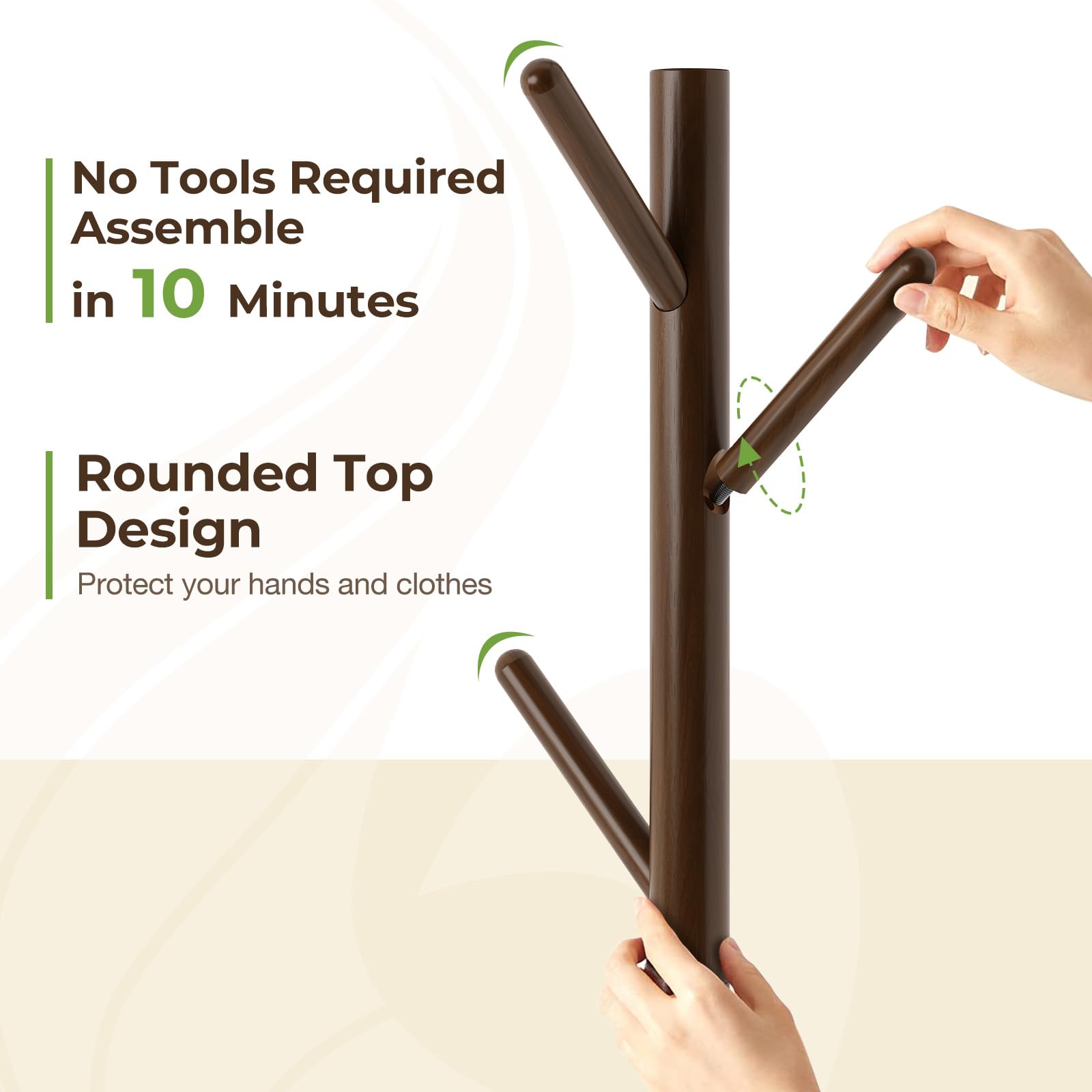 GREENSTELL Coat Rack with 8 Hooks, Wooden Coat Rack Freestanding with Shelf, Coat Tree with 4 Height Options 50.5"-72.6", Coat Hanger Stand for Bags, Clothes, Umbrellas, Hats, in Home, Brown