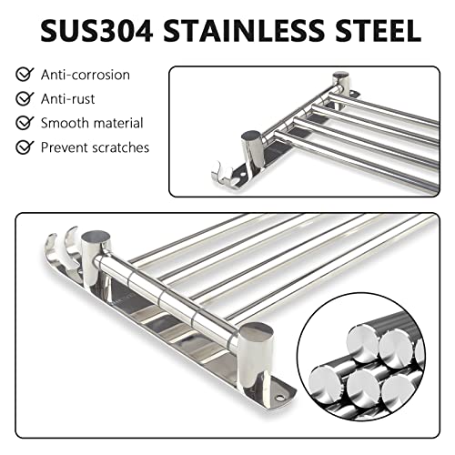 MOVNO Swing Out Towel Bar, 4-Arm Silver Wall Mounted Swivel Towel Rack with Hooks Rustproof, Towel Hanger Holder Storage Organizer for Bathroom Kitchen Space Saving