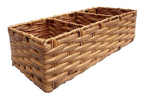 3 Section Toilet Paper Tray Basket, Toilet Tank Waterproof Storage Baskets, Rustic Farmhouse Bathroom Decor, Organizer for Bathroom, Wicker Organizer for Bathroom Home Washroom (Light Brown)