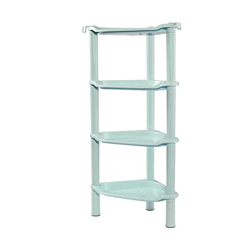 4 Tier Corner Shower Caddy, Rustproof, Plastic Shower Organizer for Bathroom, Bathtub, Shower pan, Bath Accessories Shower Caddies, 13.5 x 10 x 33.5 Inches, Blue (Round Slot Blue 4 Tier)