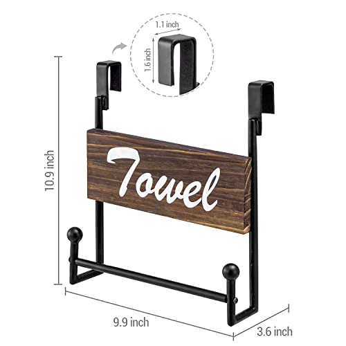 MyGift Industrial Matte Black Metal Over Cabinet Door Hand Towel Bar Holder with Decorative Burnt Wood Cursive Towel Sign