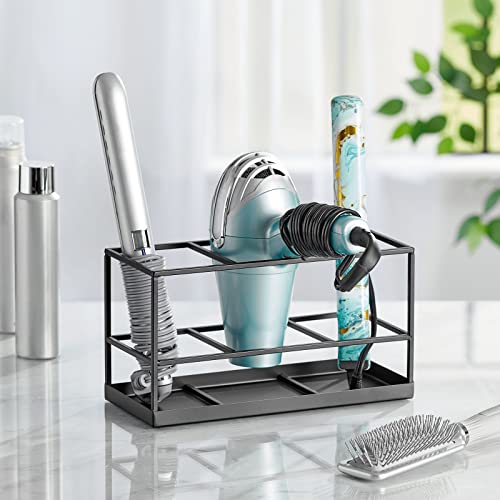 mDesign Steel Bathroom Countertop Hair Tool Storage Organizer Accessory Basket Tray, Vanity Table Holder for Hair Dryer, Straightener, Curling Iron, Styling Products, Citi Collection, Matte Black