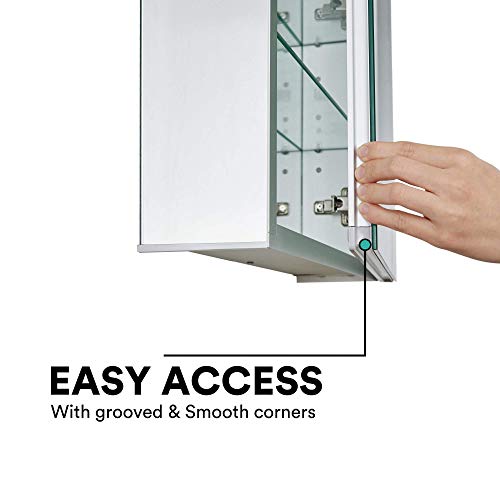 Fine Fixtures Bathroom Medicine Cabinet, Aluminum, Recessed/Surface Mount, 24" x 30", 2 Door, Mirrored w/ 2 LED Strips