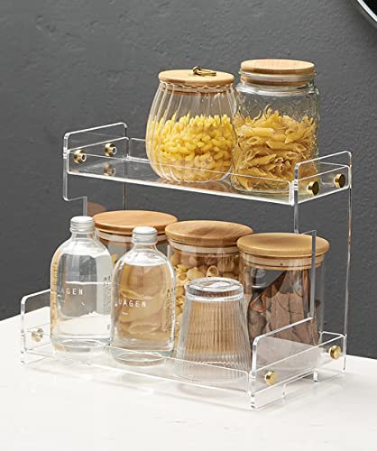 Bathroom Organizer Countertop, Acrylic Bathroom Counter Organizer Shelf Storage Rank Tray, Bathroom Accessory, Clear Lotion Makeup Vanity Organizer, Spice Organizer Holder for Bathroom Kitchen 2tier.