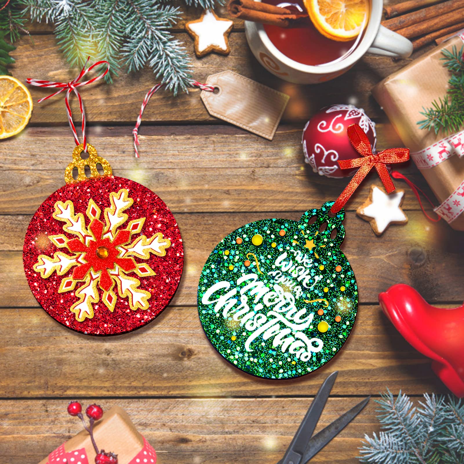 Juome Christmas Resin Molds Silicone, 4 Pcs Christmas Ornaments Round Shape Pendant Epoxy Resin Molds, DIY Crafts Jewelry Keychain Making Christmas Decorations