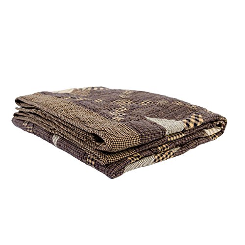 VHC Brands Farmhouse Star Cotton Primitive Decor Rod Pocket Pre-Washed Patchwork Throw, Charcoal Black
